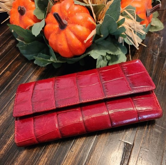 Monsac | Bags | Vintage Monsac Original Leather Trifold Red Pattern ...